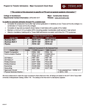 Fillable Online admissions tamu Program for Transfer Admissions Major ...