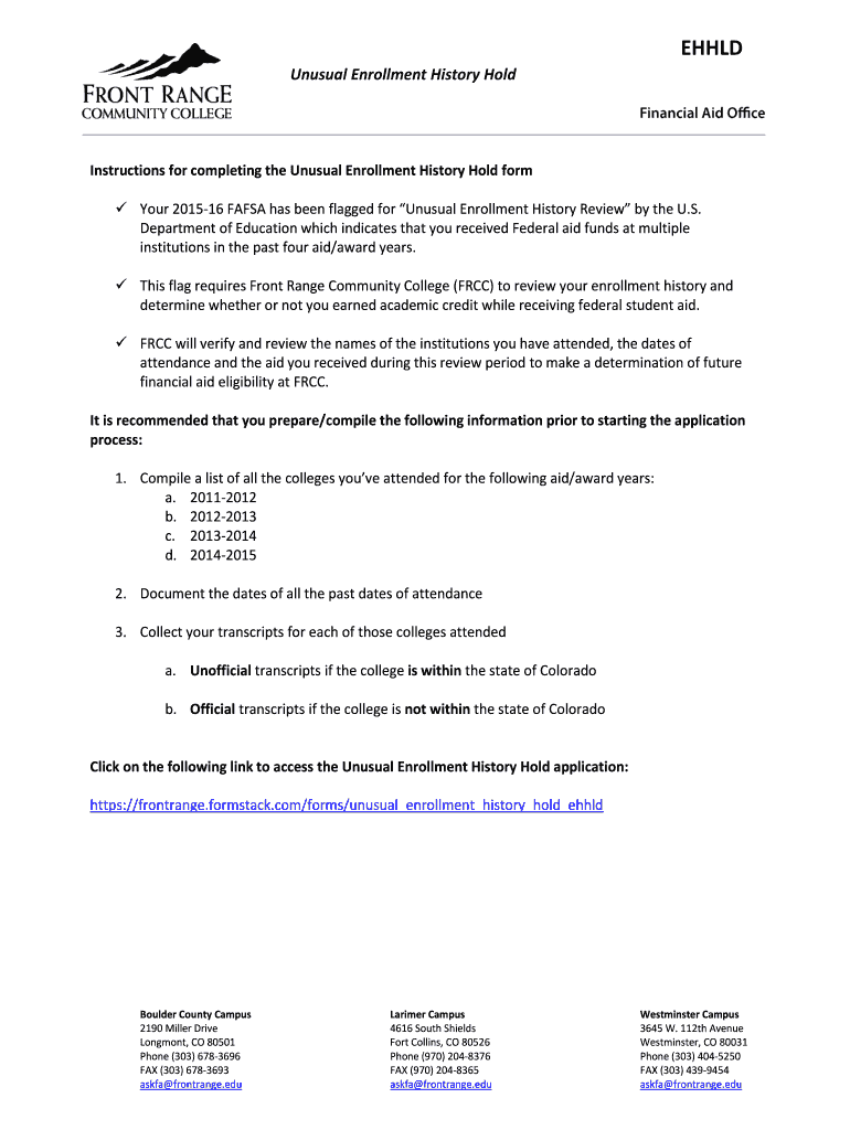 Fillable Online Unusual Enrollment History Hold Fax Email Print - pdfFiller