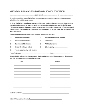 Fillable Online VISITATION PLANNING FOR POST-HIGH SCHOOL EDUCATION Fax ...