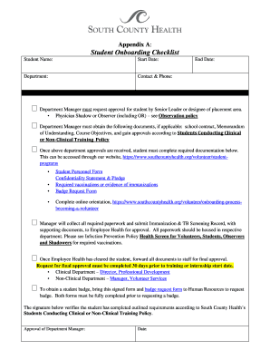 Fillable Online Student Onboarding Checklist Fax Email Print - pdfFiller