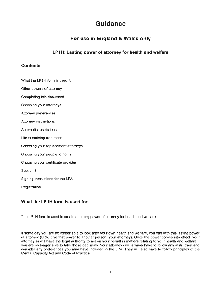 Fillable Online LP1H: Lasting power of attorney for health and welfare ...