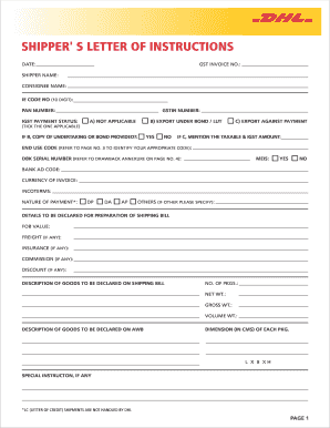 Fillable Online SHIPPER' S LETTER OF INSTRUCTIONS Fax Email Print - pdfFiller