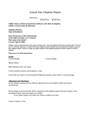 Annual Post Adoption Report Doc Template | pdfFiller