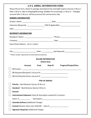 Fillable Online AIRBILL INFORMATION FORM Fax Email Print - pdfFiller