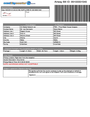 Fillable Online Airway Bill ID: 99100001540 Fax Email Print - pdfFiller