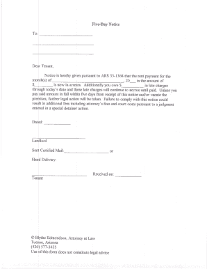 Fillable Online Five-Day Notice Fax Email Print - pdfFiller