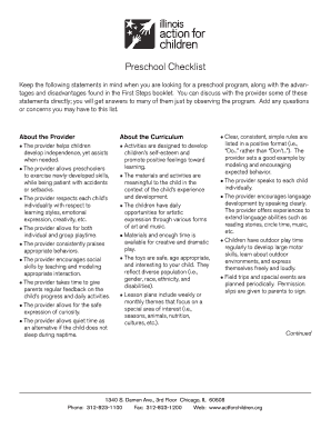 Fillable Online Preschool Checklist Fax Email Print - pdfFiller