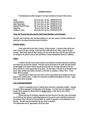 Fillable Online The following fines will be charged for overdue ...