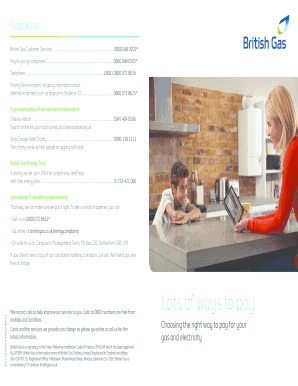 Fillable Online British Gas Customer Services Fax Email Print - pdfFiller