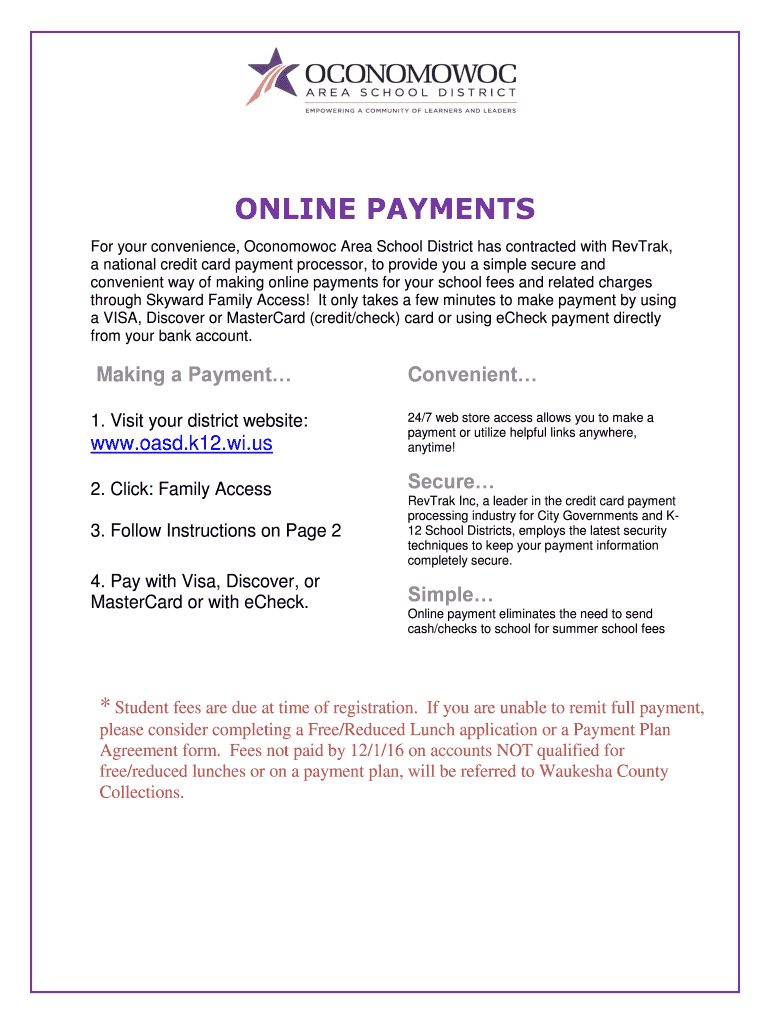 Fillable Online For your convenience, Oconomowoc Area School District has contracted with ...