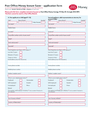 Fillable Online Post Office Money Instant Saver - application form Fax ...