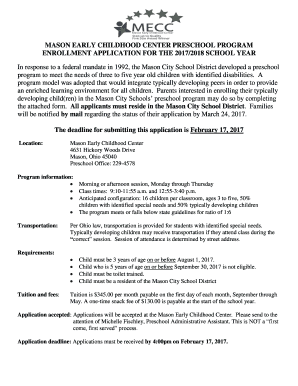 Fillable Online MASON EARLY CHILDHOOD CENTER PRESCHOOL PROGRAM Fax ...