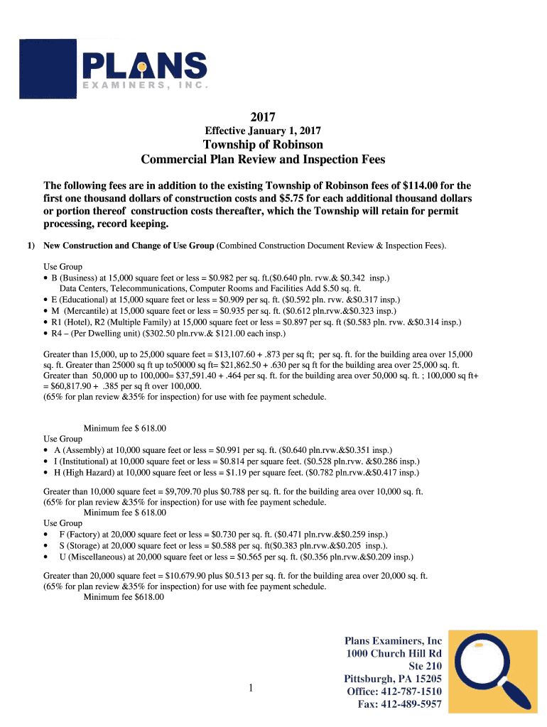 Fillable Online Commercial Plan Review and Inspection Fees Fax Email ...