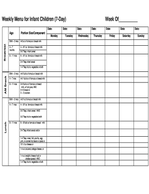 Fillable Online Weekly Menu for Infant Children (7-Day) Fax Email Print ...