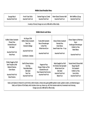 Fillable Online Middle School Breakfast Menu Fax Email Print - pdfFiller