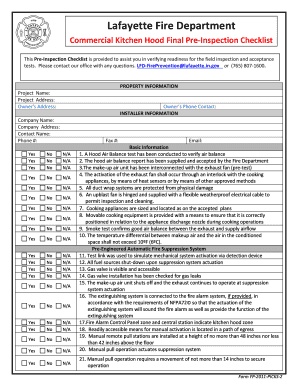 Fillable Online Commercial Kitchen Hood Final Pre-Inspection Checklist ...
