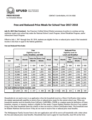 Fillable Online Free and Reduced-Price Meals for School Year 2017-2018 ...