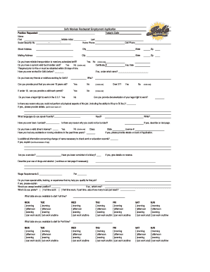 Fillable Online Sal's Mexican Restaurant Employment Application Fax ...