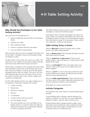 Fillable Online extension wsu 4-H Table Setting Activity Fax Email ...