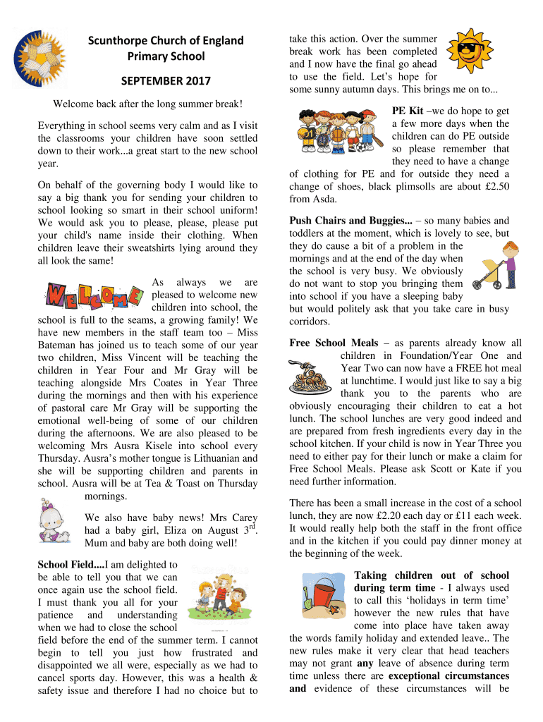 Fillable Online Welcome back after the long summer break Fax Email ...