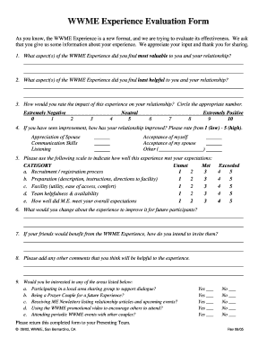 Fillable Online WWME Experience Evaluation Form Fax Email Print - pdfFiller