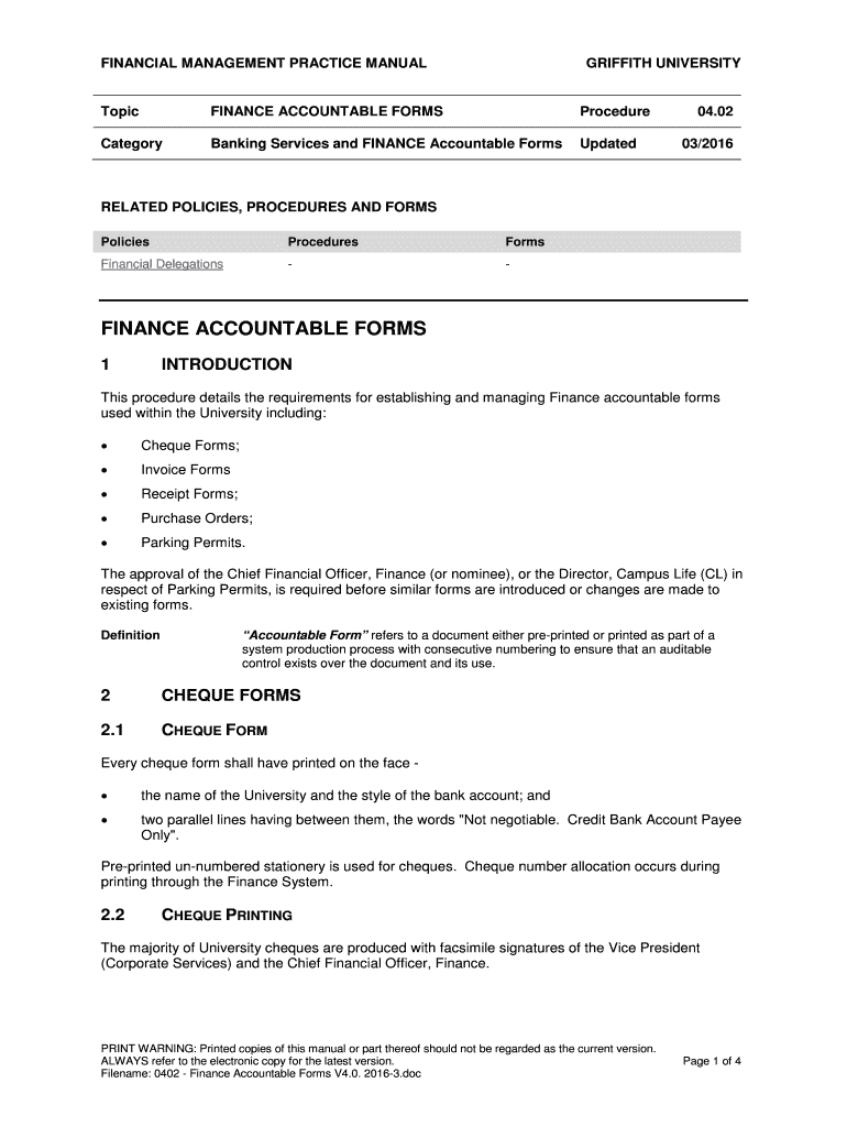 Fillable Online FINANCE ACCOUNTABLE FORMS Fax Email Print - pdfFiller
