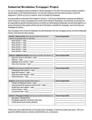 Fillable Online Industrial Revolution Newspaper Project Fax Email Print ...