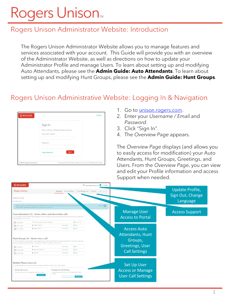 Fillable Online Rogers Unison Administrator Website: Introduction Fax Email Print - pdfFiller