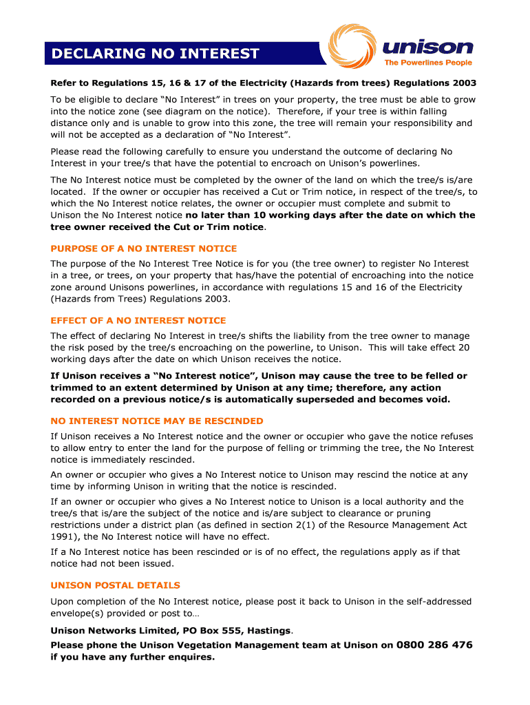 Fillable Online DECLARING NO INTEREST Fax Email Print - pdfFiller