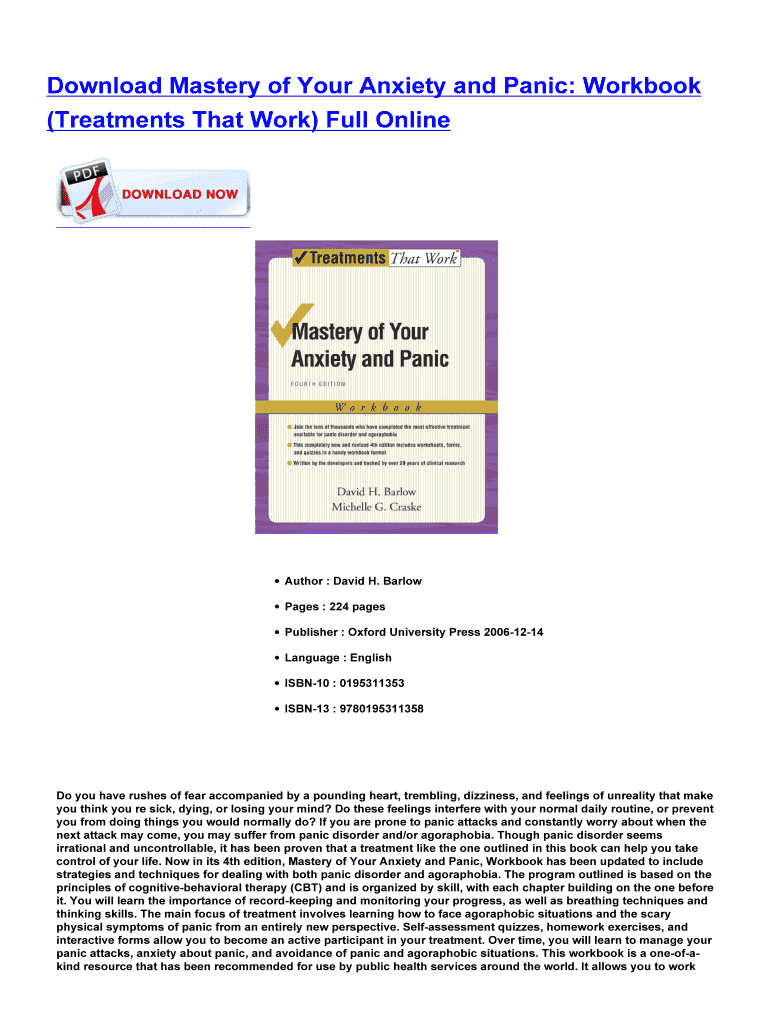 Mastery Of Your Anxiety And Panic Workbook Pdf - Fill Online, Printable ...