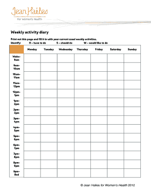 Fillable Online Weekly activity diary Fax Email Print - pdfFiller