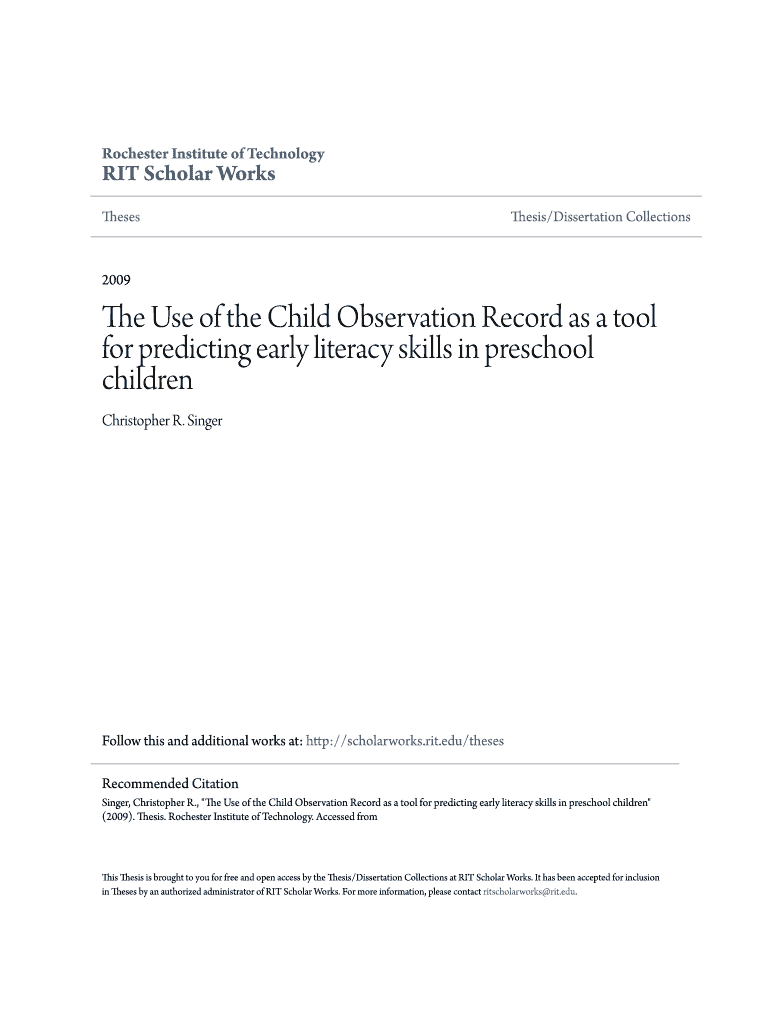 Fillable Online The Use of the Child Observation Record as a tool Fax ...