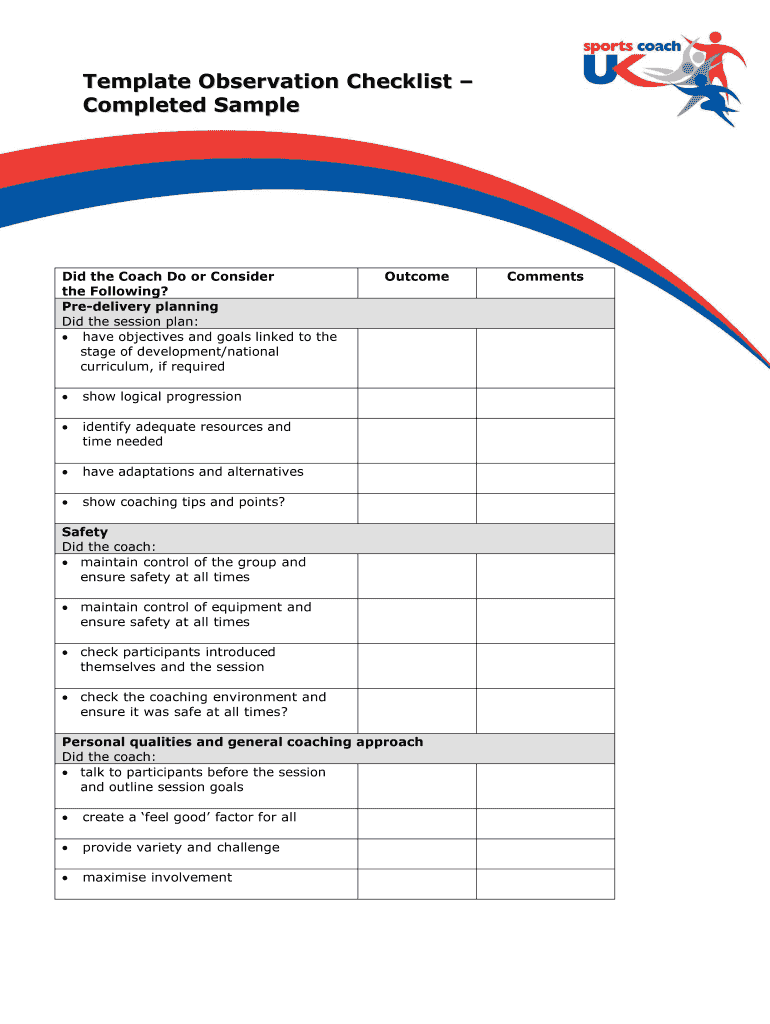 Fillable Online Template Observation Checklist Fax Email Print - pdfFiller