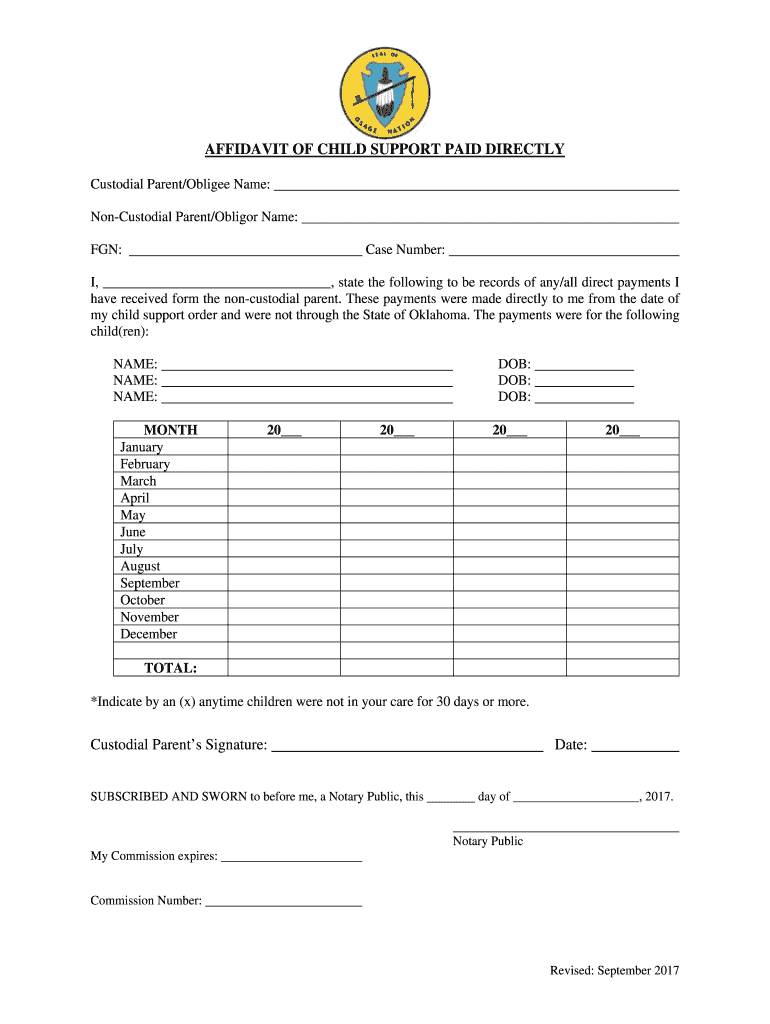 Fillable Online AFFIDAVIT OF CHILD SUPPORT PAID DIRECTLY Fax Email ...