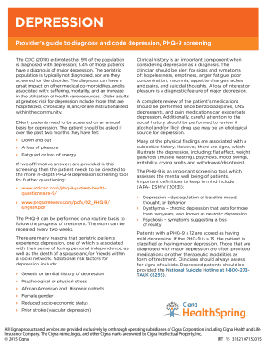 Fillable Online Providers guide to diagnose and code depression, PHQ-9 ...