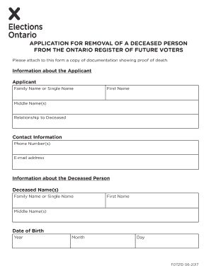 Fillable Online REMOVAL OF A DECEASED PERSON FROM THE Fax Email Print ...