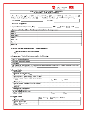 Fillable Online DUBAI VISA APPLICATION FORM - PHILIPPINES Fax Email ...