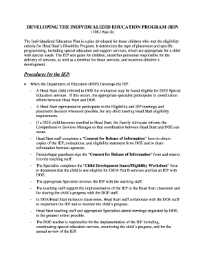 Fillable Online DEVELOPING THE INDIVIDUALIZED EDUCATION PROGRAM (IEP ...
