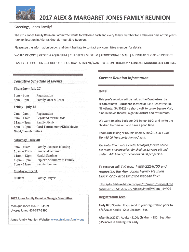 Fillable Online Jones Family Reunion Registration Form Fax Email Print - pdfFiller