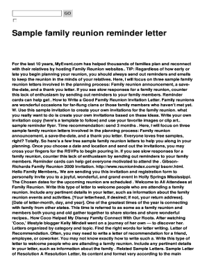 Fillable Online Sample family reunion reminder letter Fax Email Print ...