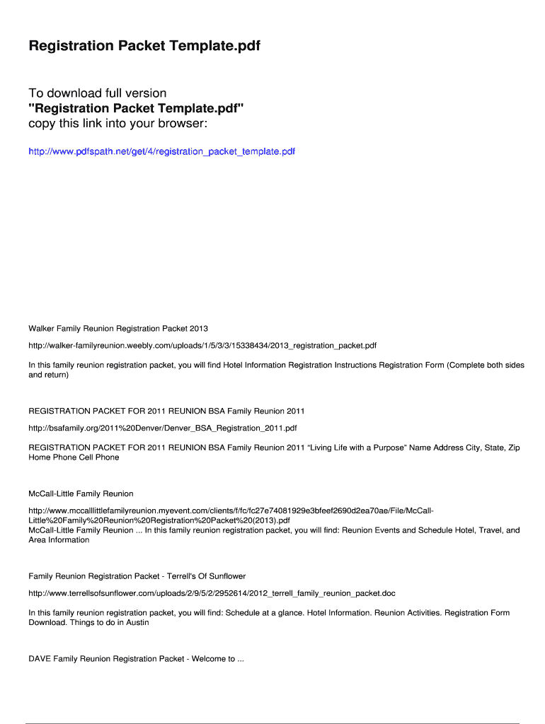 Fillable Online Registration Packet Template Fax Email Print - pdfFiller