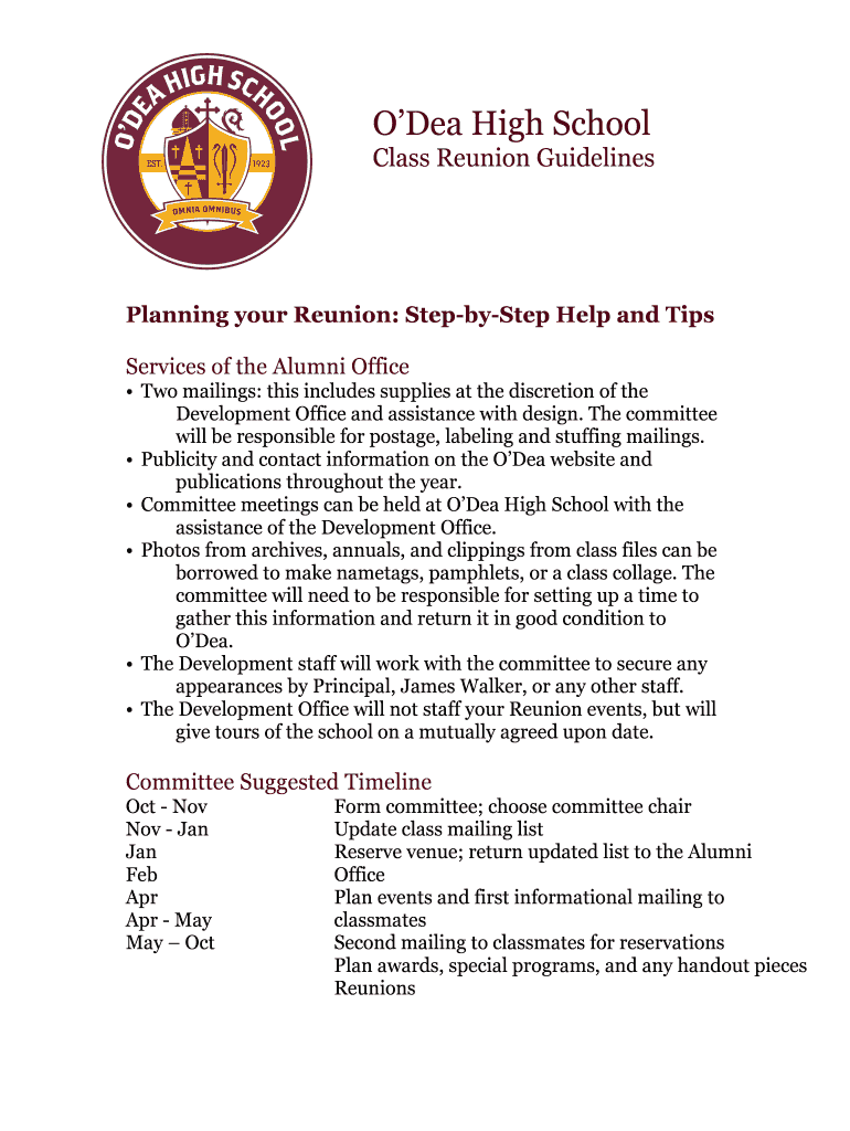Fillable Online Class Reunion Guidelines Fax Email Print - pdfFiller