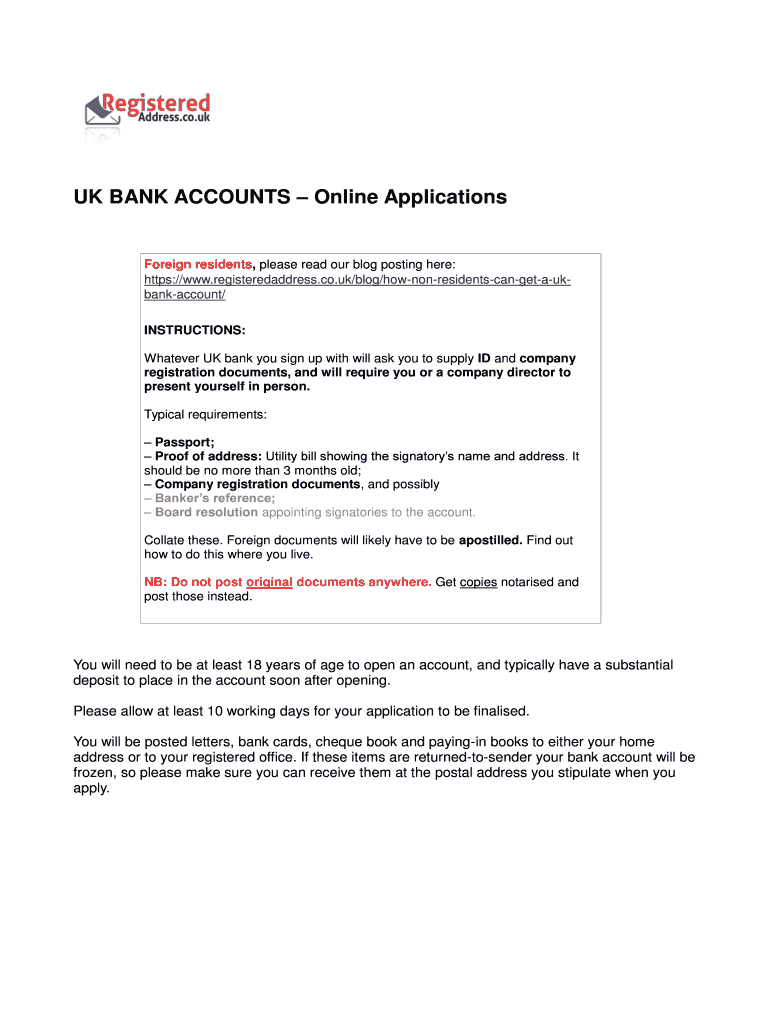 Fillable Online UK BANK ACCOUNTS Online Applications Fax Email Print ...