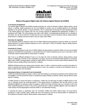 Fillable Online Notice of Occupancy Rights Under the Violence Against ...