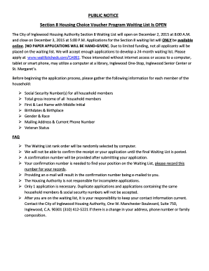 Fillable Online Section 8 Housing Choice Voucher Program Waiting List ...