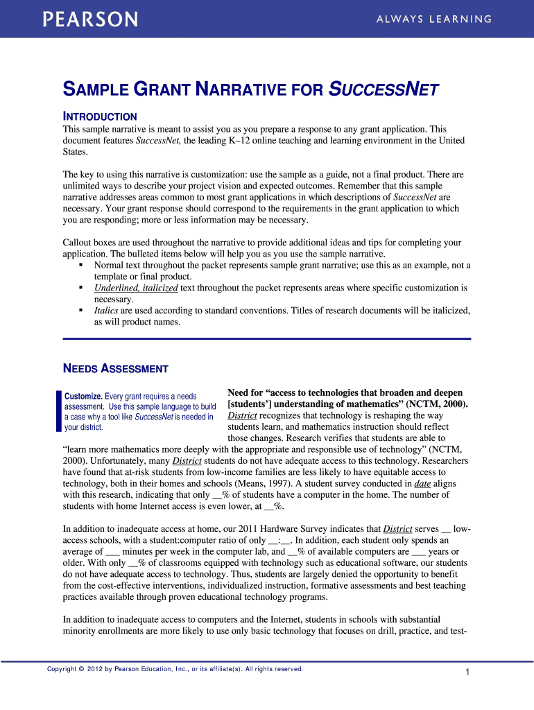 Fillable Online SAMPLE GRANT NARRATIVE FOR SUCCESSNET Fax Email Print ...