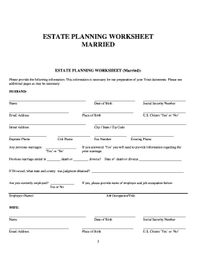 Fillable Online ESTATE PLANNING WORKSHEET (Married): Fax Email Print ...