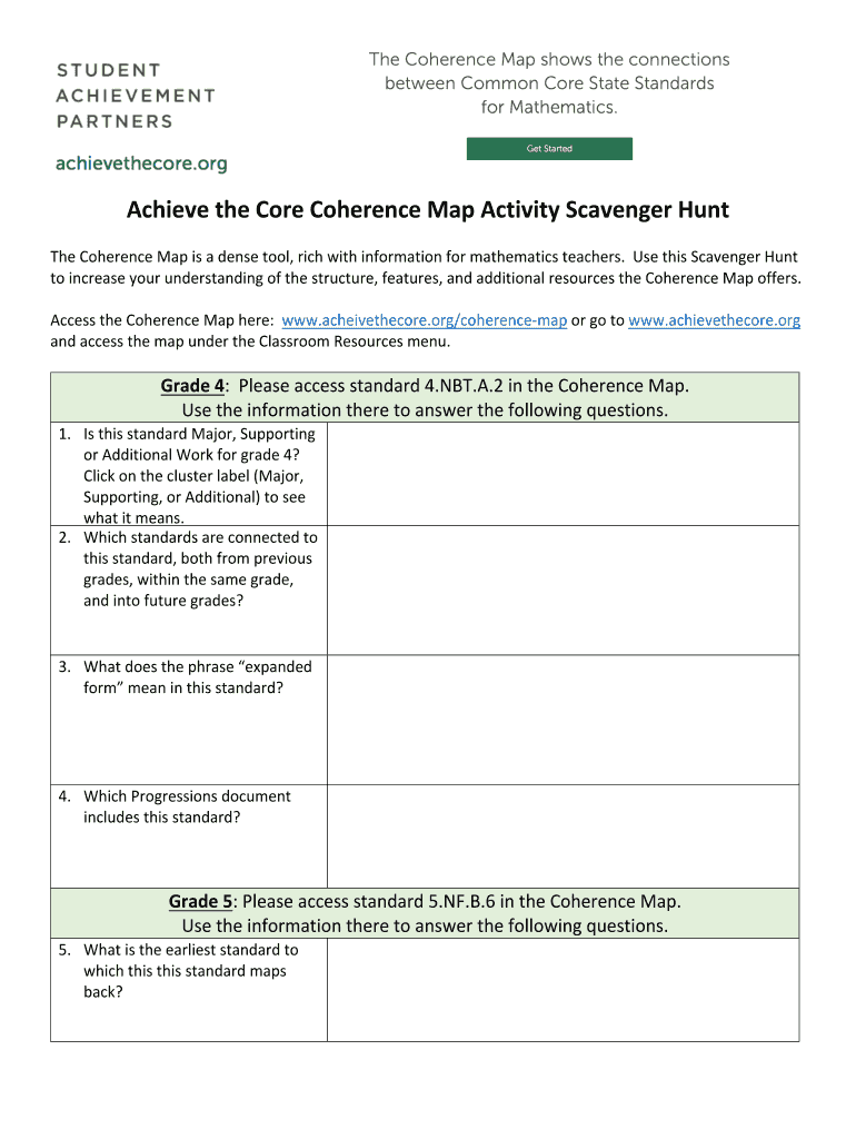 Fillable Online Achieve the Core Coherence Map Activity Scavenger Hunt ...