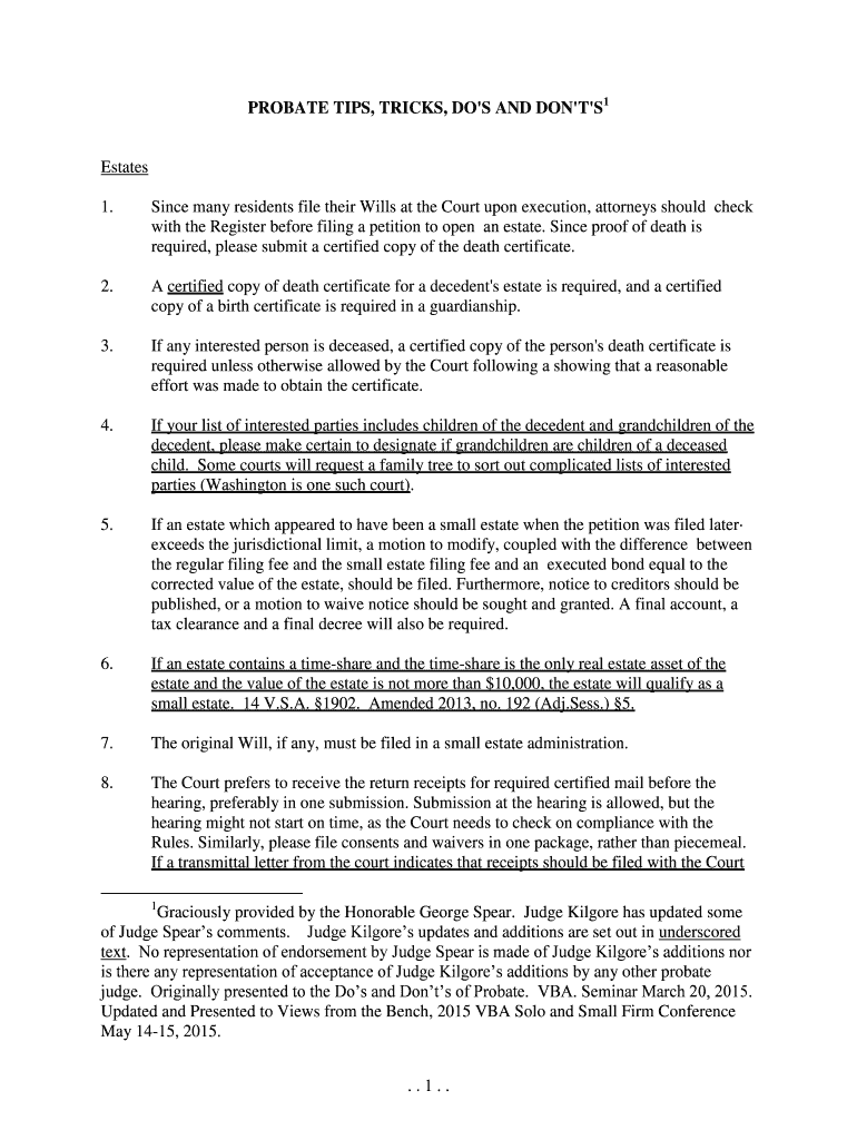 Fillable Online PROBATE TIPS, TRICKS, DO'S AND DON'T'S1 Fax Email Print ...