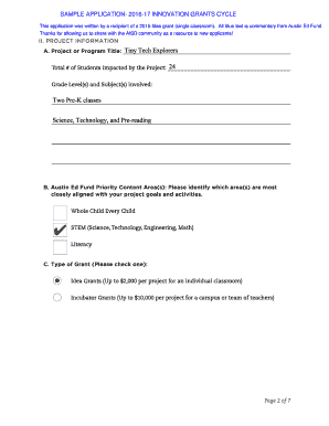 Fillable Online SAMPLE APPLICATION- 2016-17 INNOVATION GRANTS CYCLE Fax ...